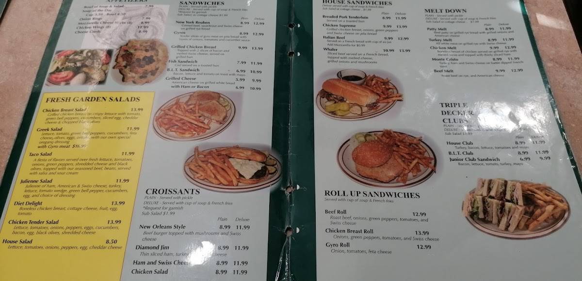 Menu at Tony's Diner restaurant, Bloomington