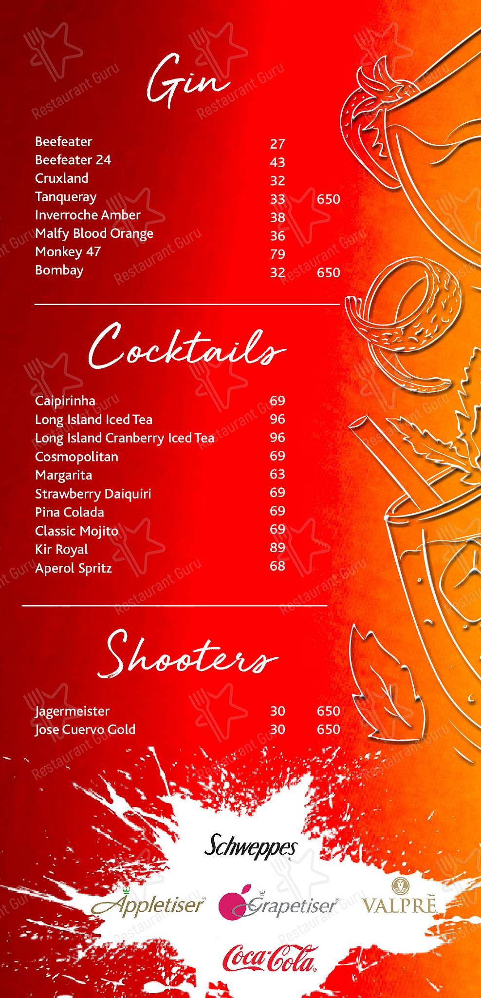 Menu at Blu Saffron restaurant, Pretoria