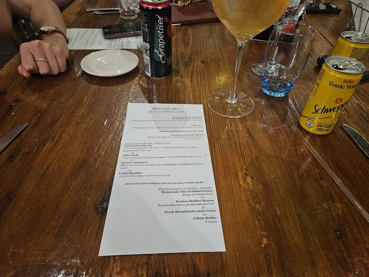 Menu at Blu Saffron restaurant, Pretoria