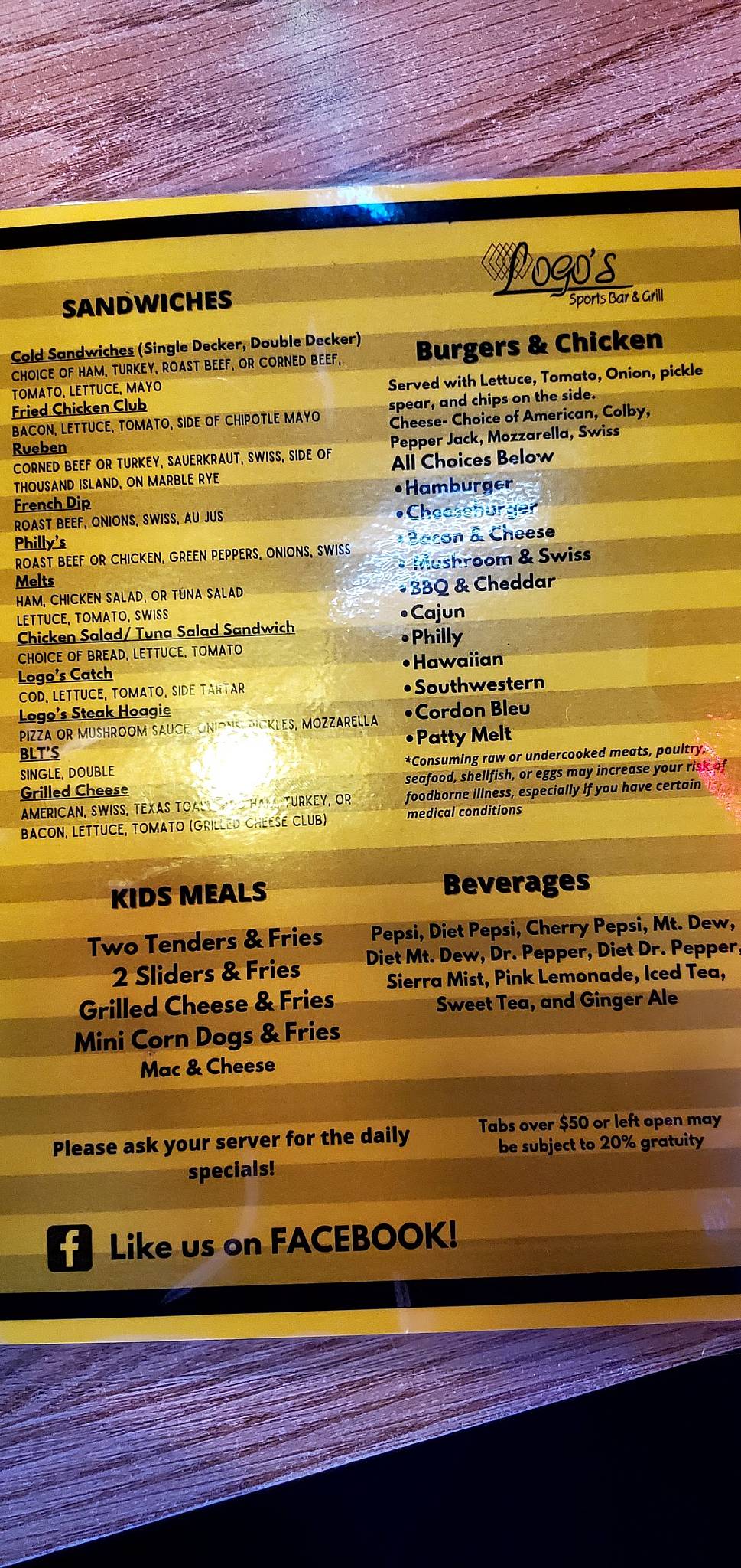 Menu at Logo's Sports Bar & Grill, Cincinnati