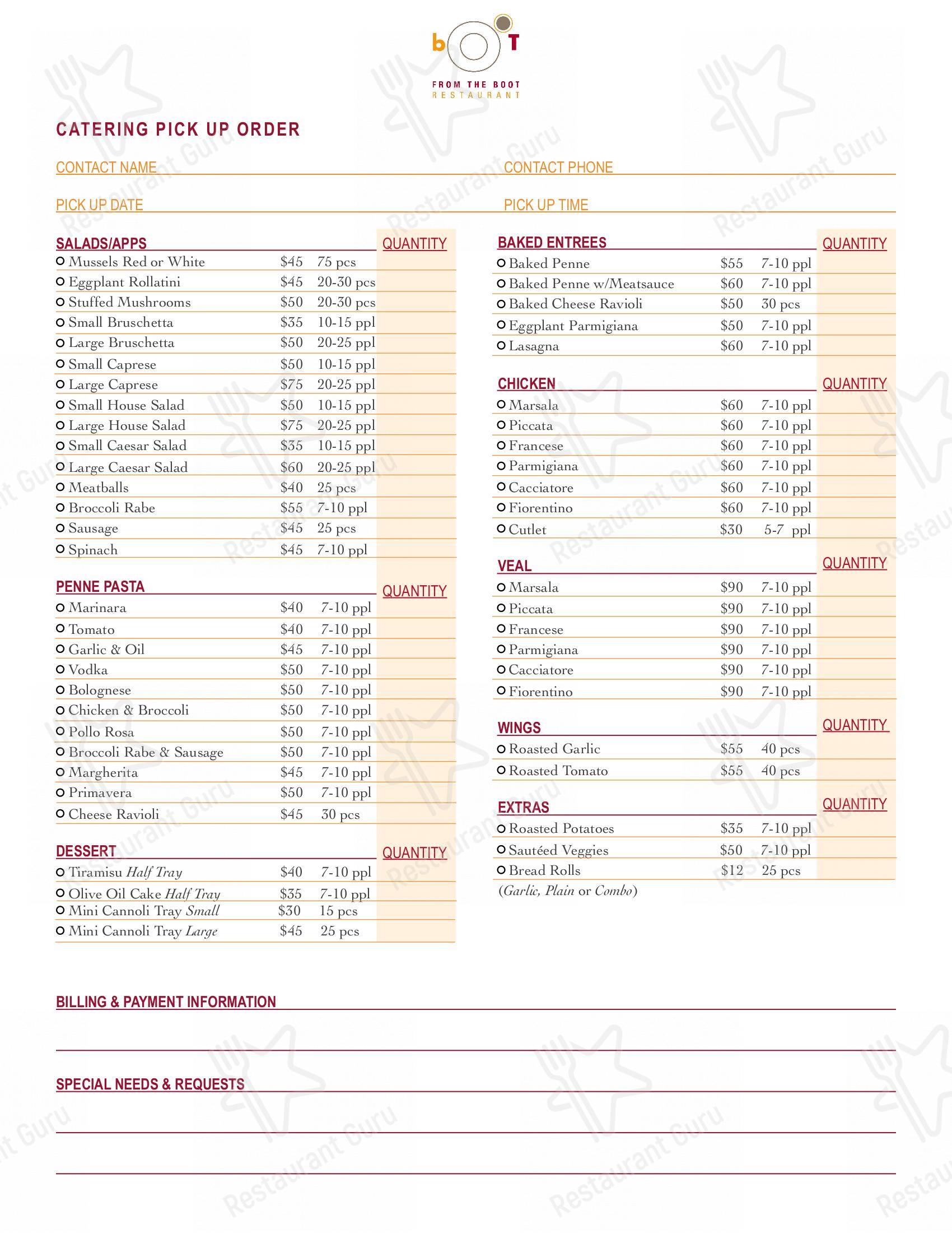 Menu at From The Boot pizzeria, Blue Bell, Dekalb Pike