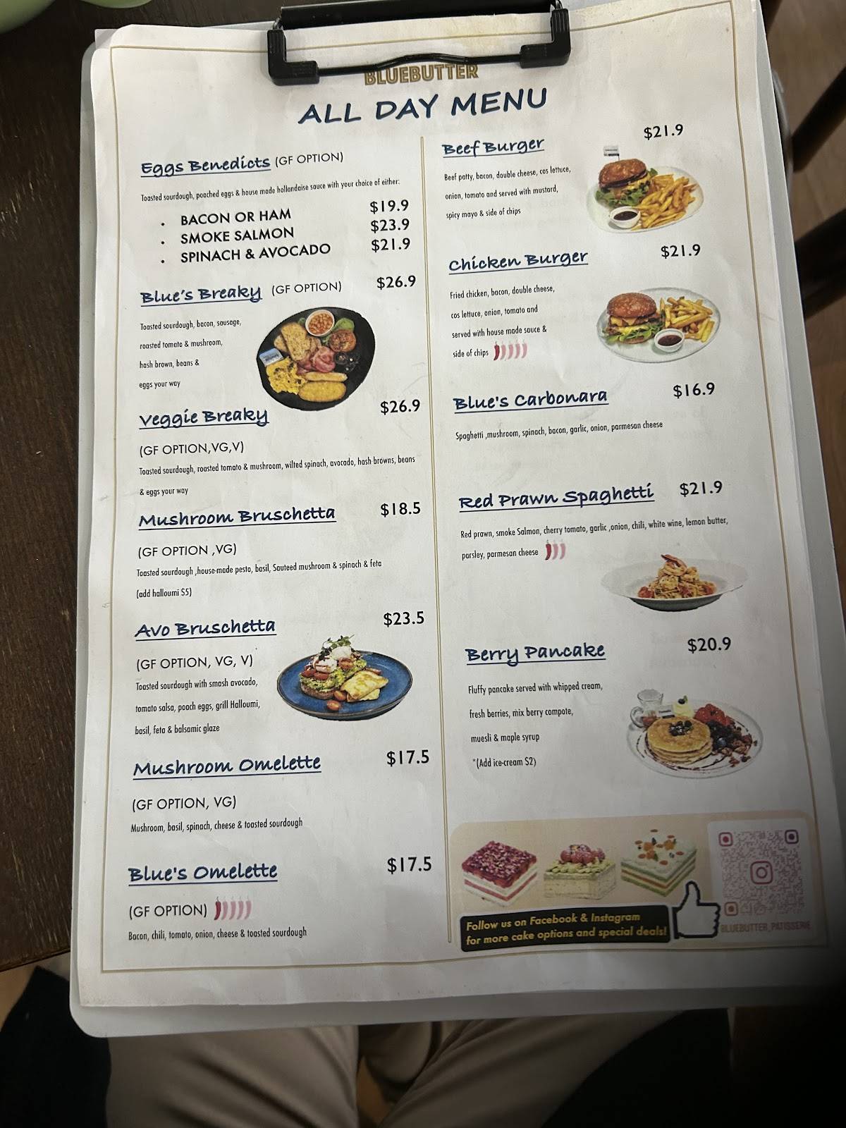 Menu at Blue Butter Pâtisserie & Café cafe, Canning Vale