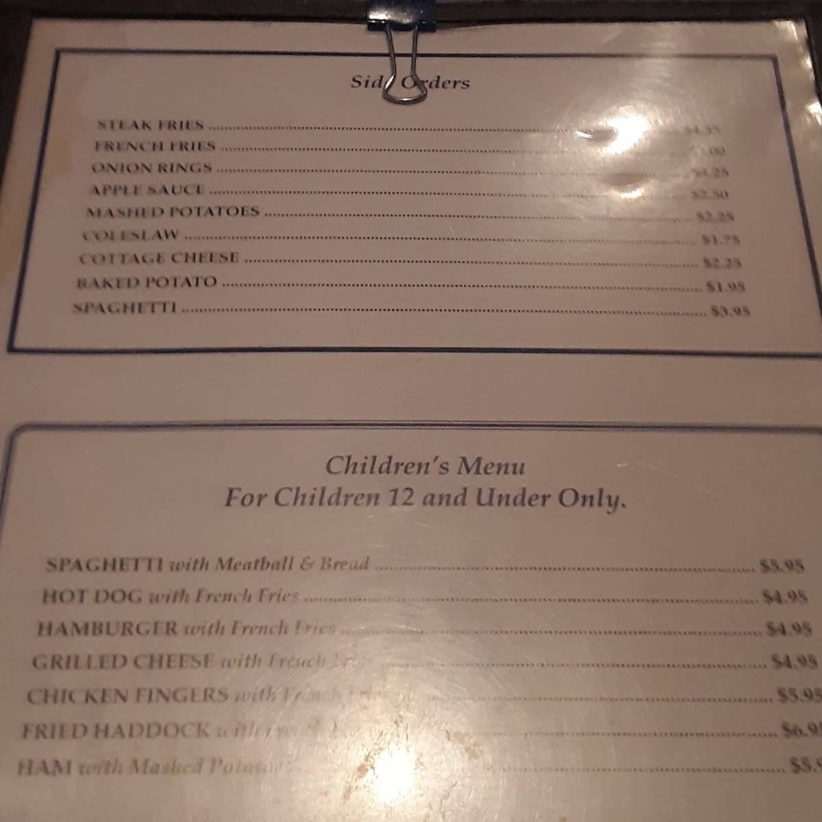 Menu at Blue Dolphin restaurant, Apalachin, NY-434