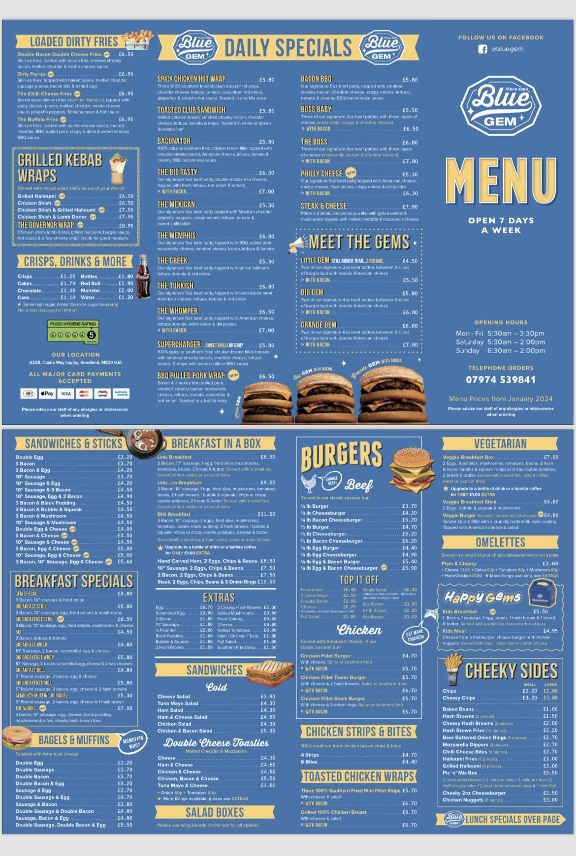 Menu at Blue Gem Snack Bar, Aylesford, Malling Rd
