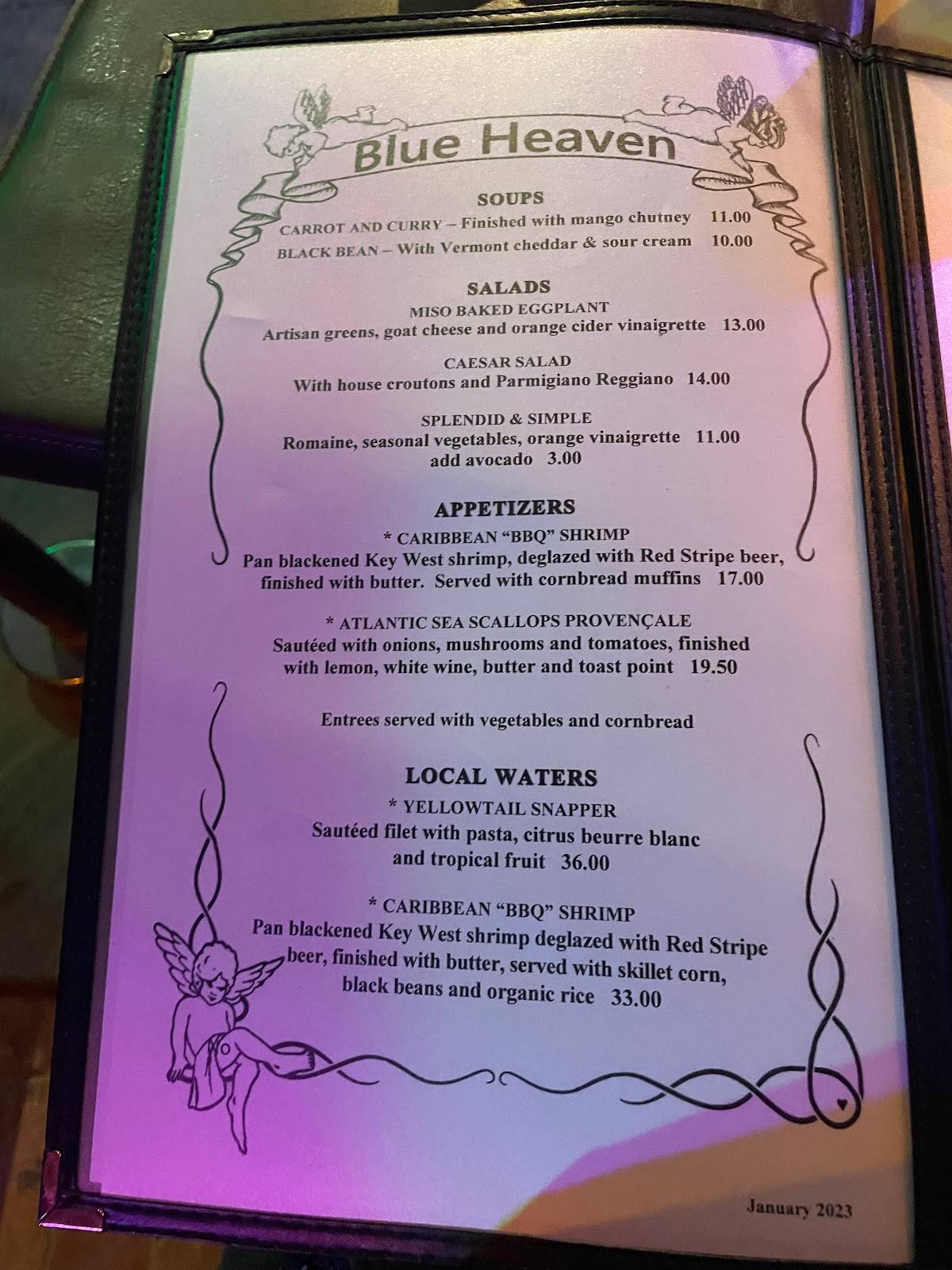 Menu at Blue Heaven restaurant, Key West