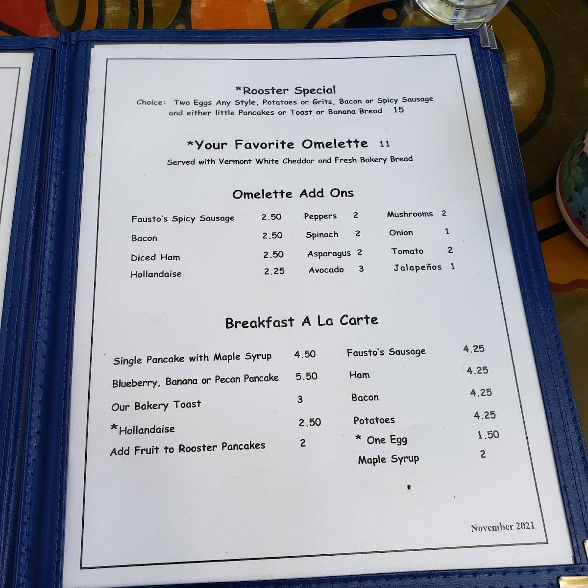 Menu at Blue Heaven restaurant, Key West