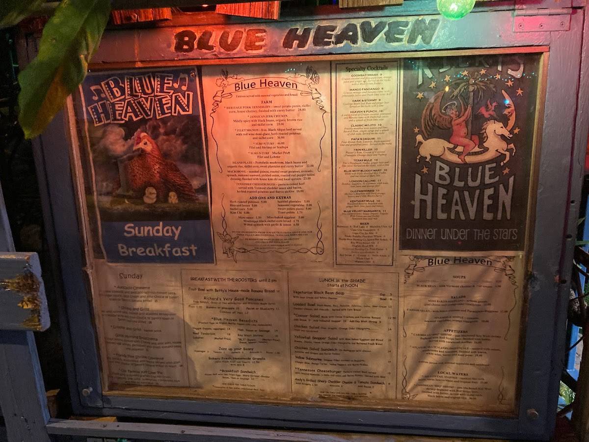 Menu at Blue Heaven restaurant, Key West