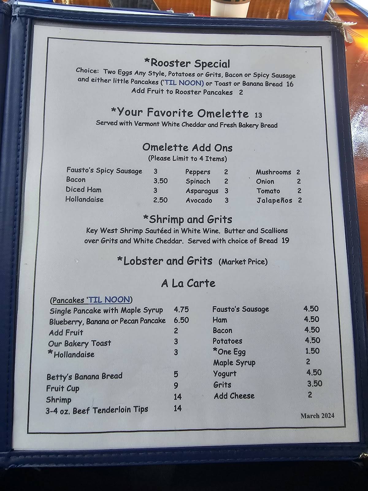 Menu at Blue Heaven restaurant, Key West