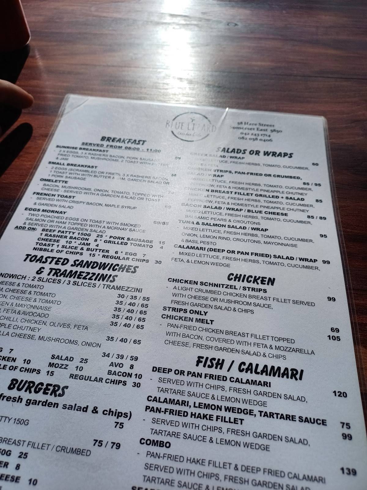 Menu at Blue Lizard Garden Cafe, Somerset East