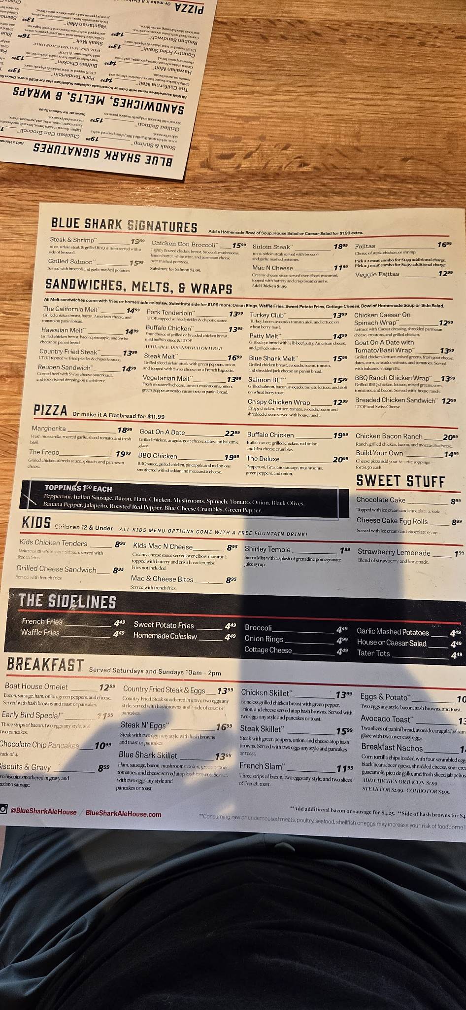 Menu at Blue Shark Ale House pub & bar, Urbandale