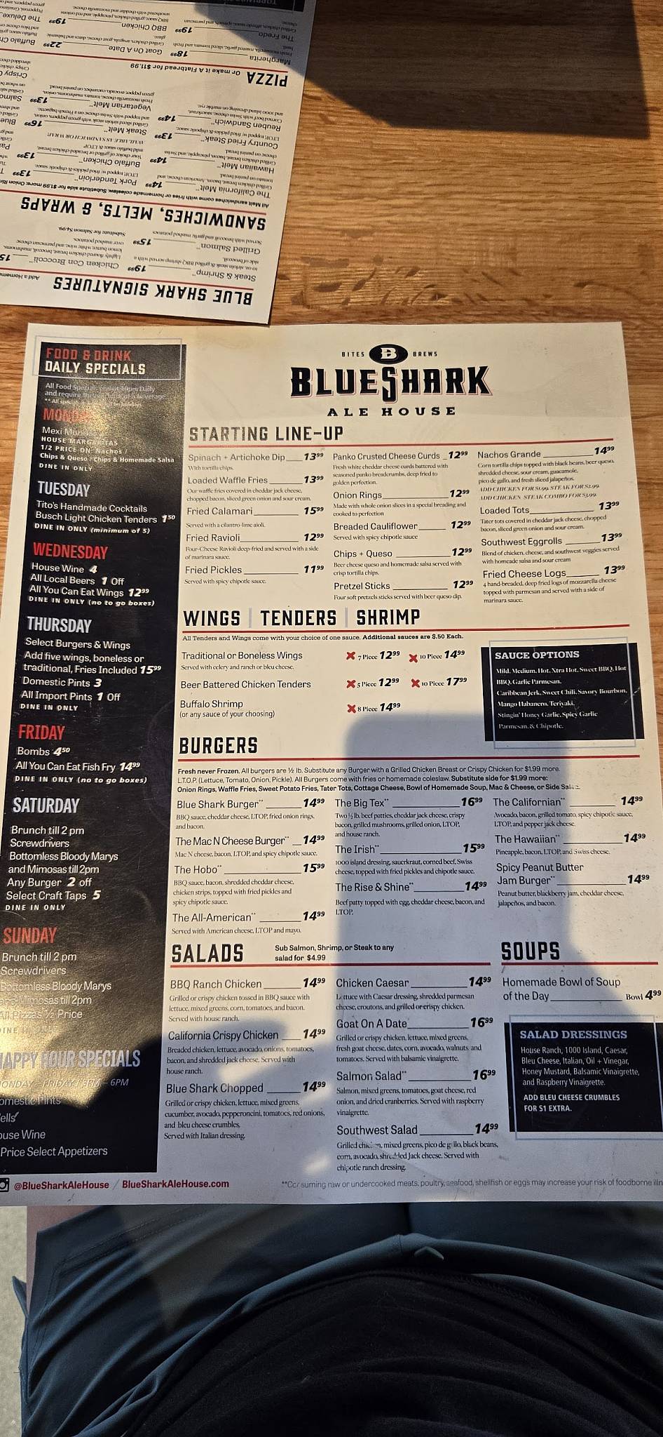 Menu at Blue Shark Ale House pub & bar, Urbandale
