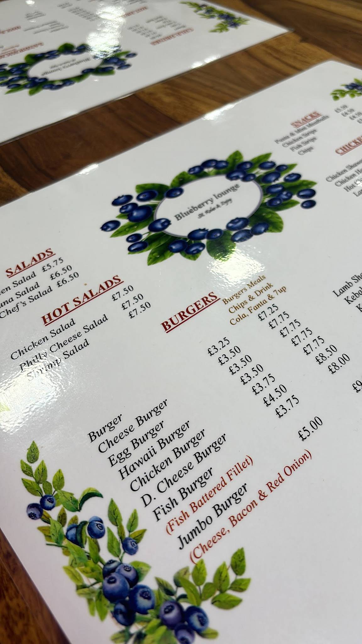 Menu at Blueberry Lounge, Chatham