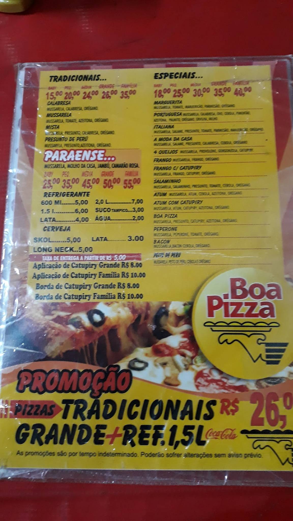 Carta del restaurante Boa Pizza, Belen