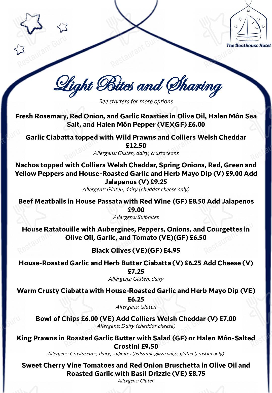 Menu at Boathouse Hotel restaurant, Holyhead