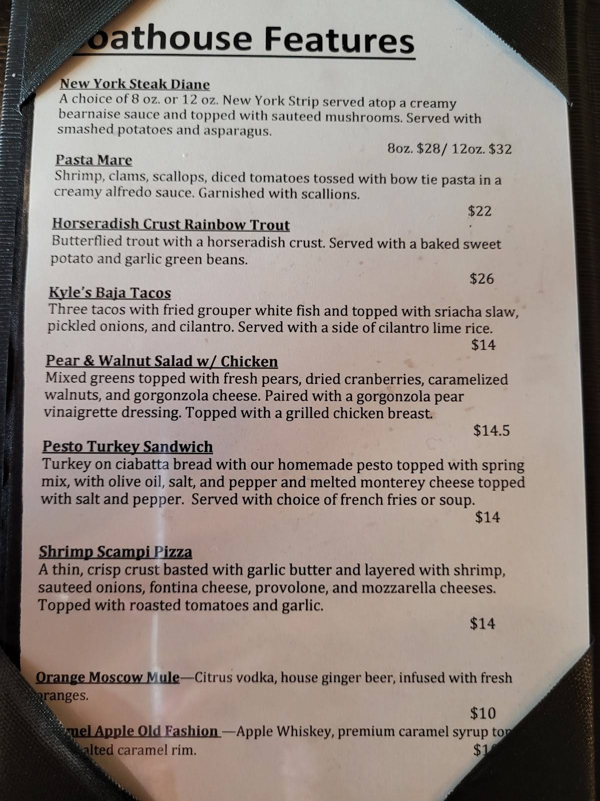Menu at Boathouse Restaurant, Winona Lake