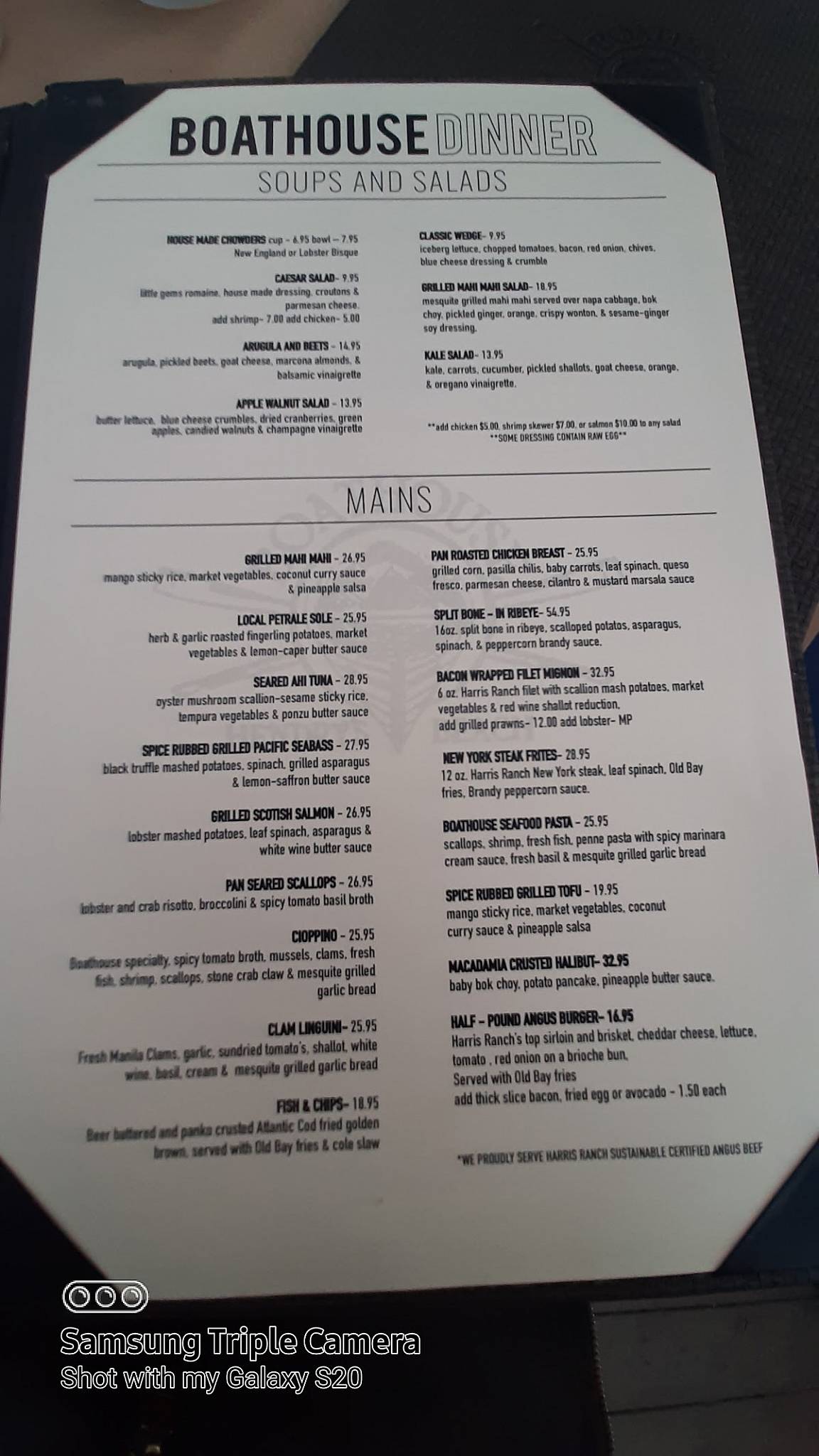 Menu at Boathouse at Hendry's Beach restaurant, Santa Barbara