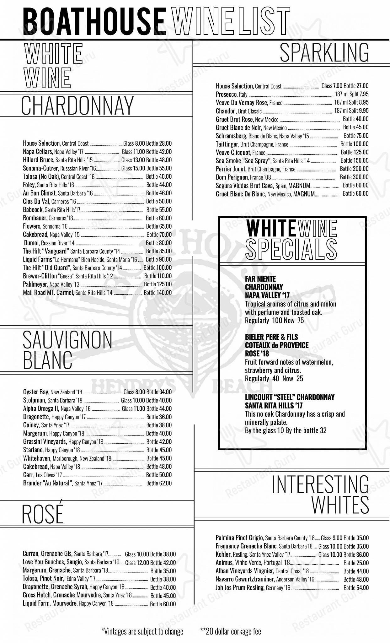 Menu at Boathouse at Hendry's Beach restaurant, Santa Barbara
