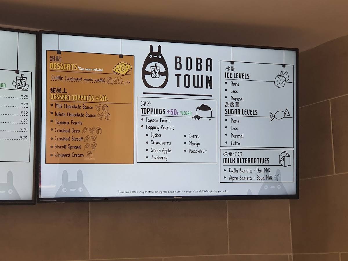Menu at Boba Town, Gravesend