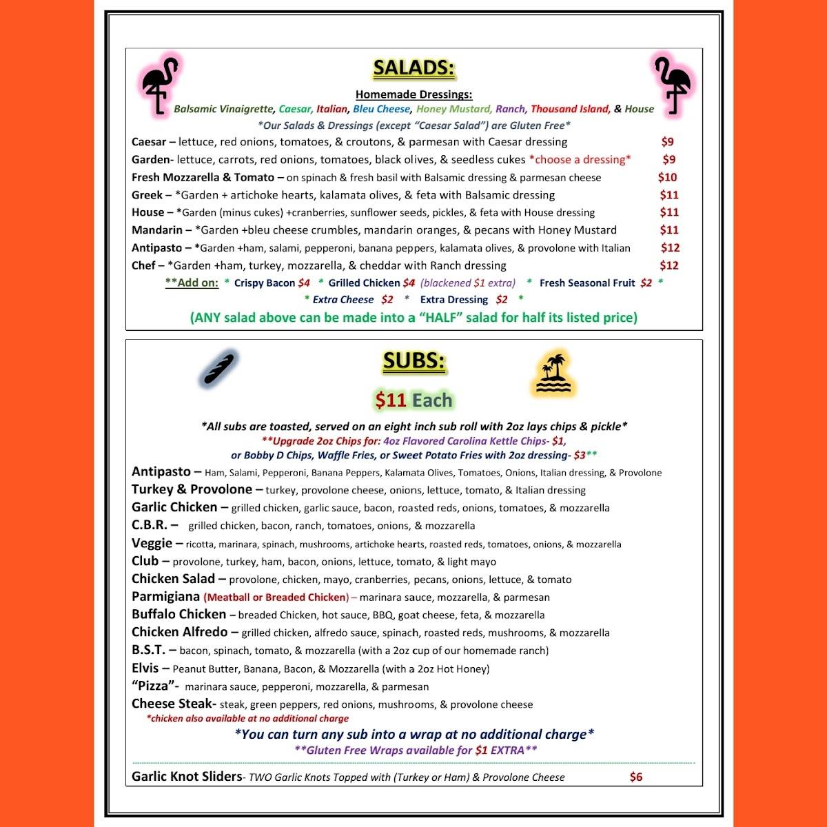 Menu at Bobby D's pizzeria, Jefferson