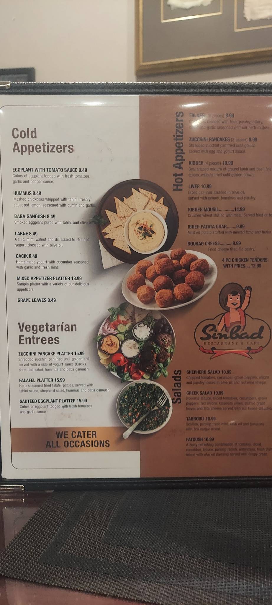 Menu at Sinbad Restaurant, Boca Raton