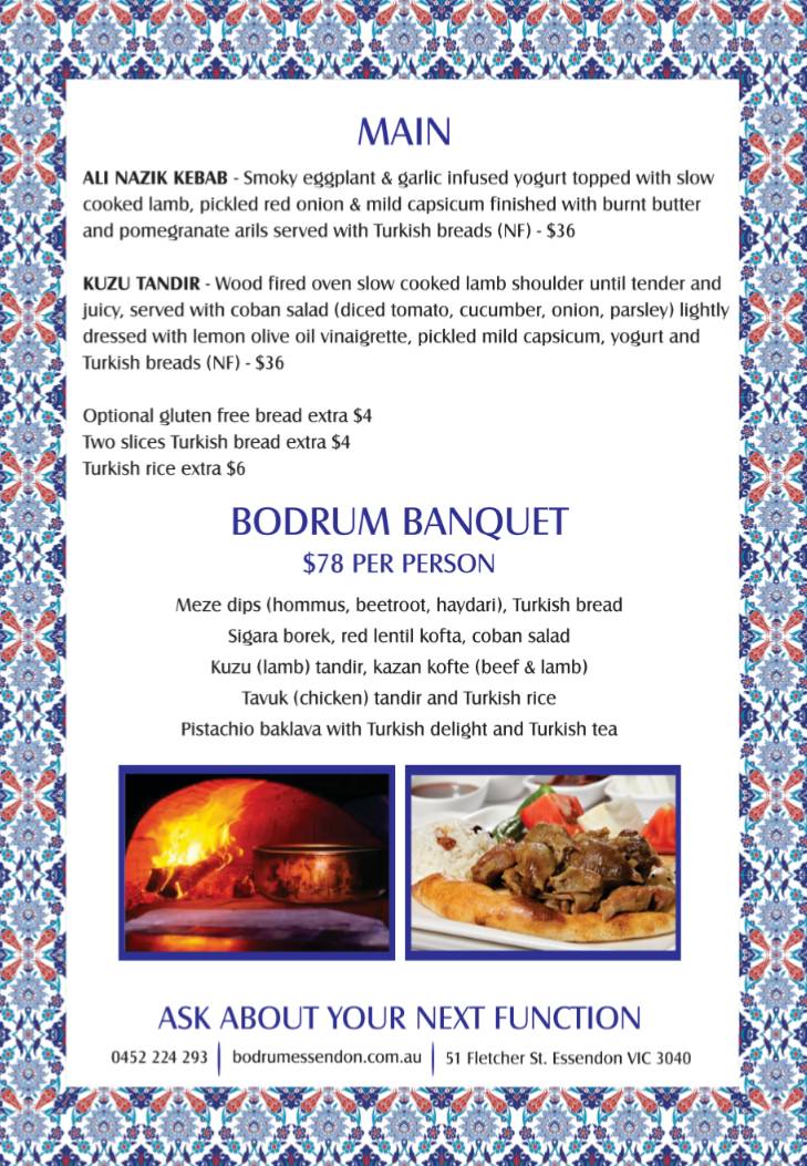 Menu at Bodrum Essendon restaurant, Essendon, 51 Fletcher St