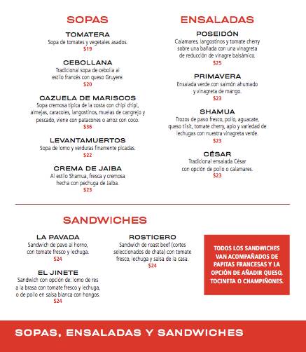 Carta de Bar Shamua, Bogotá, Av. Cra 19 #114-70