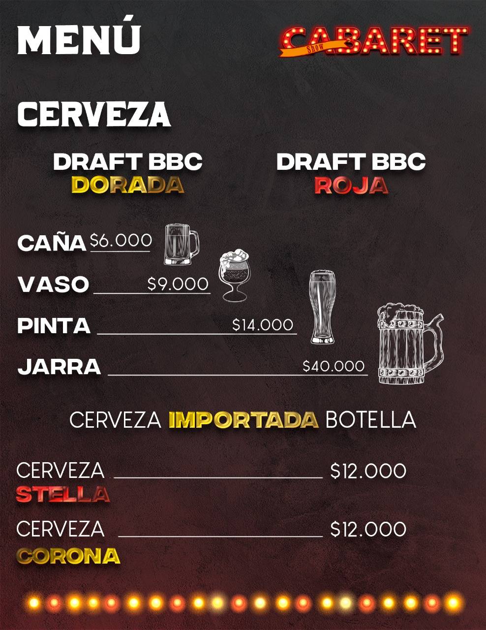 Carta de Cabaret Restaurante Show, Bogotá