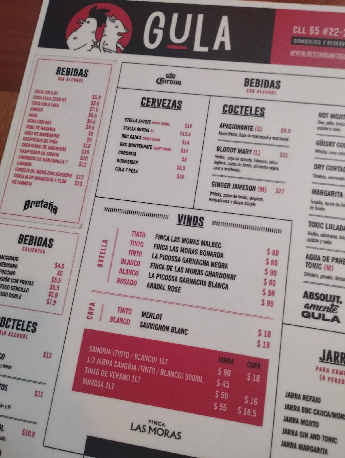 Carta del restaurante Gula, Bogotá, Cl. 65 #22-32