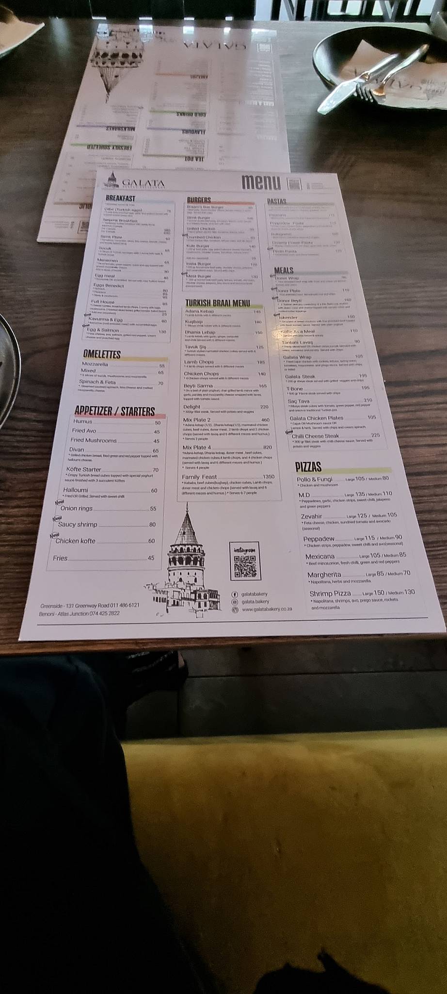 Menu at Galata Cafe & Resturant, Boksburg