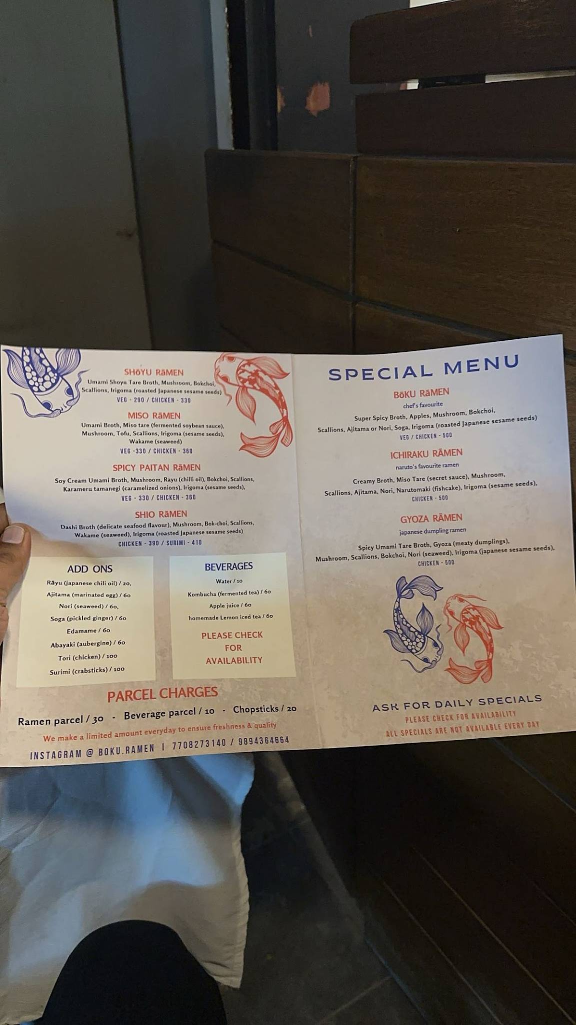 Menu at Boku Ramen, Puducherry