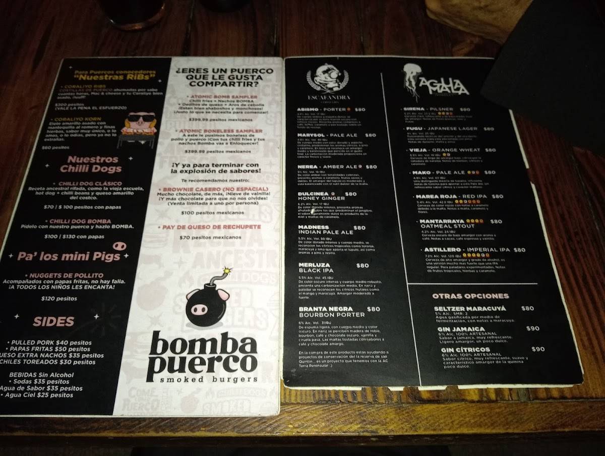 Carta del restaurante Bomba Puerco Smoked Burgers, Ensenada