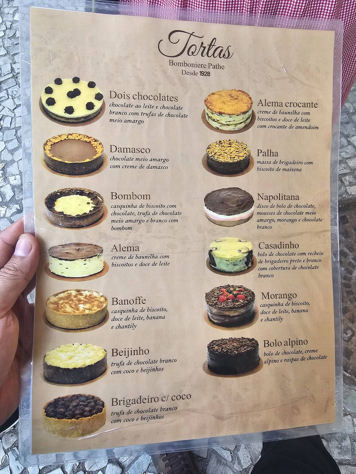 Menu em Bomboniere Pathe sobremesas, Rio de Janeiro, Praça Floriano