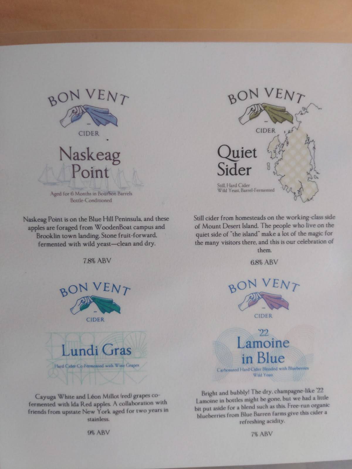 Menu at Bon Vent Cider pub & bar, Hancock