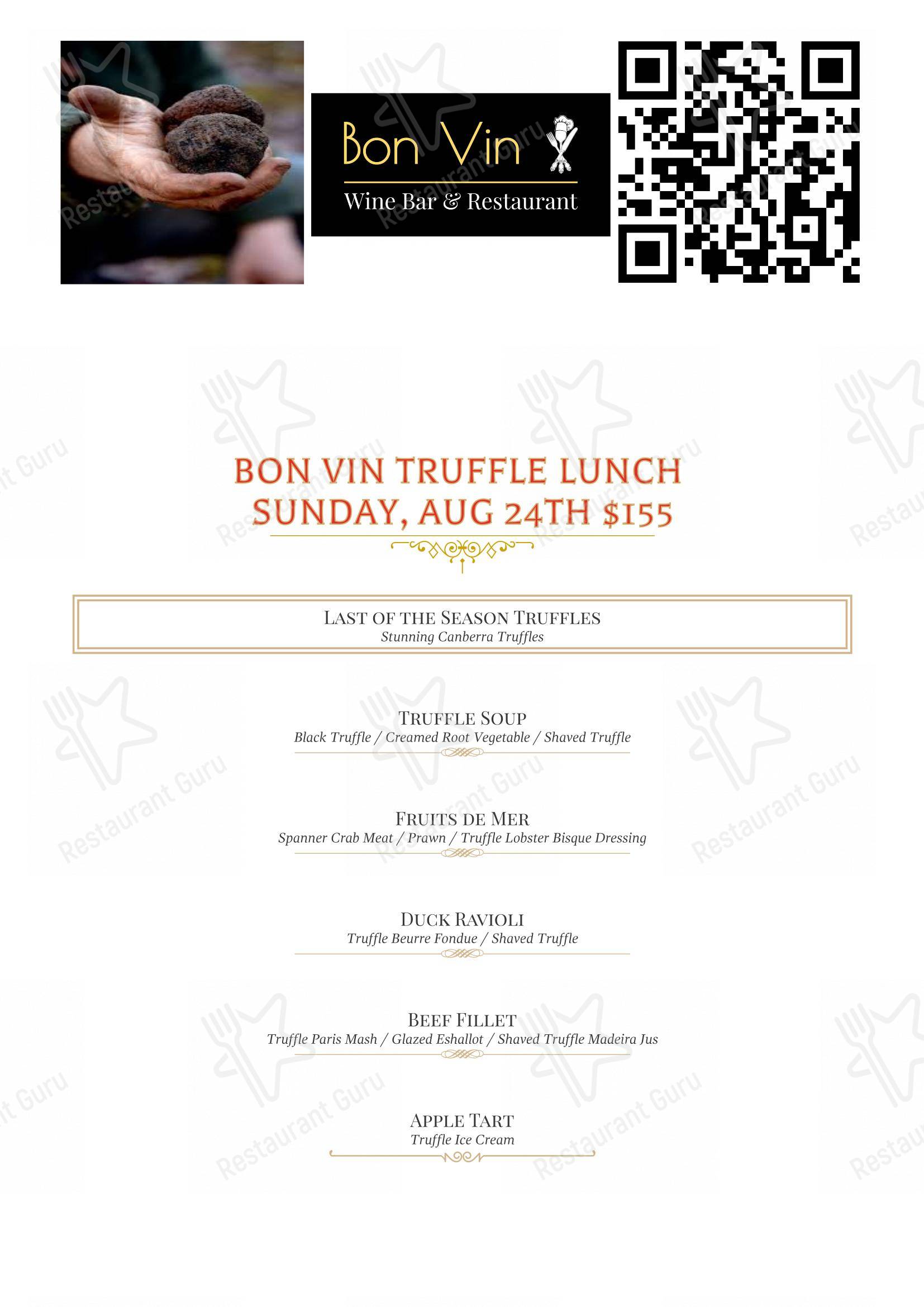 Menu at Bon Vin pub & bar, Darlinghurst