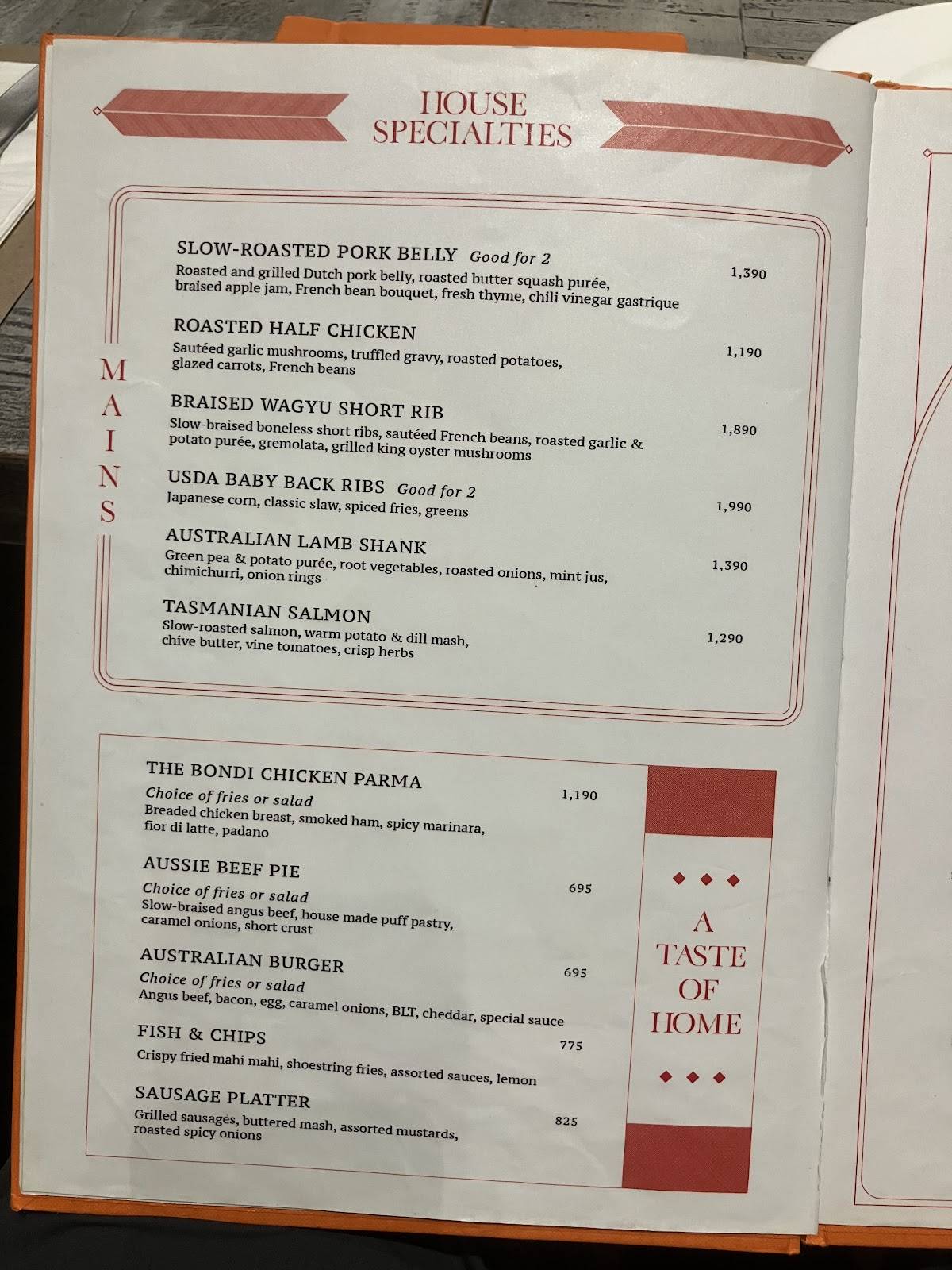 Menu at Bondi&Bourke steakhouse, Makati, Cattleya Condominium