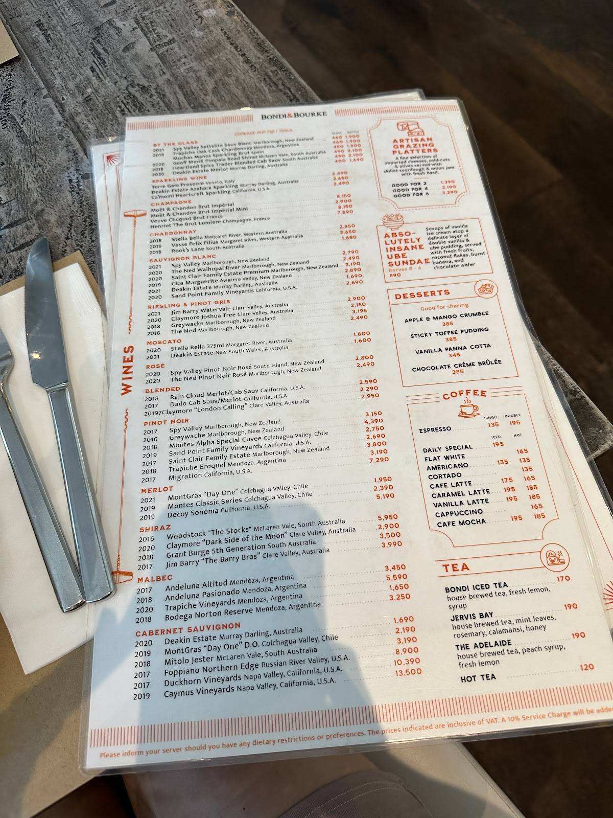 Menu at Bondi&Bourke steakhouse, Makati, Cattleya Condominium