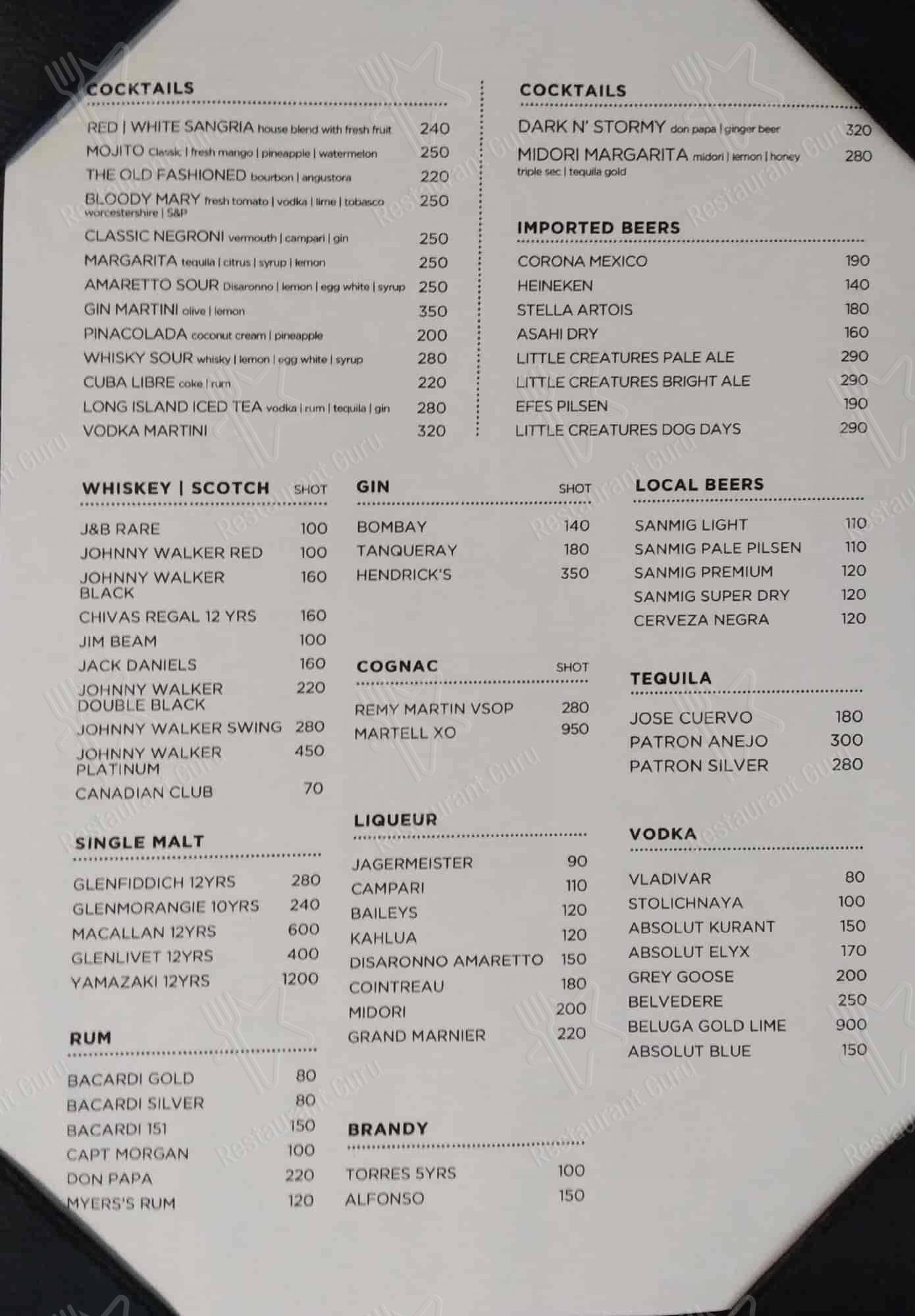Menu at Bondi&Bourke steakhouse, Makati, Cattleya Condominium