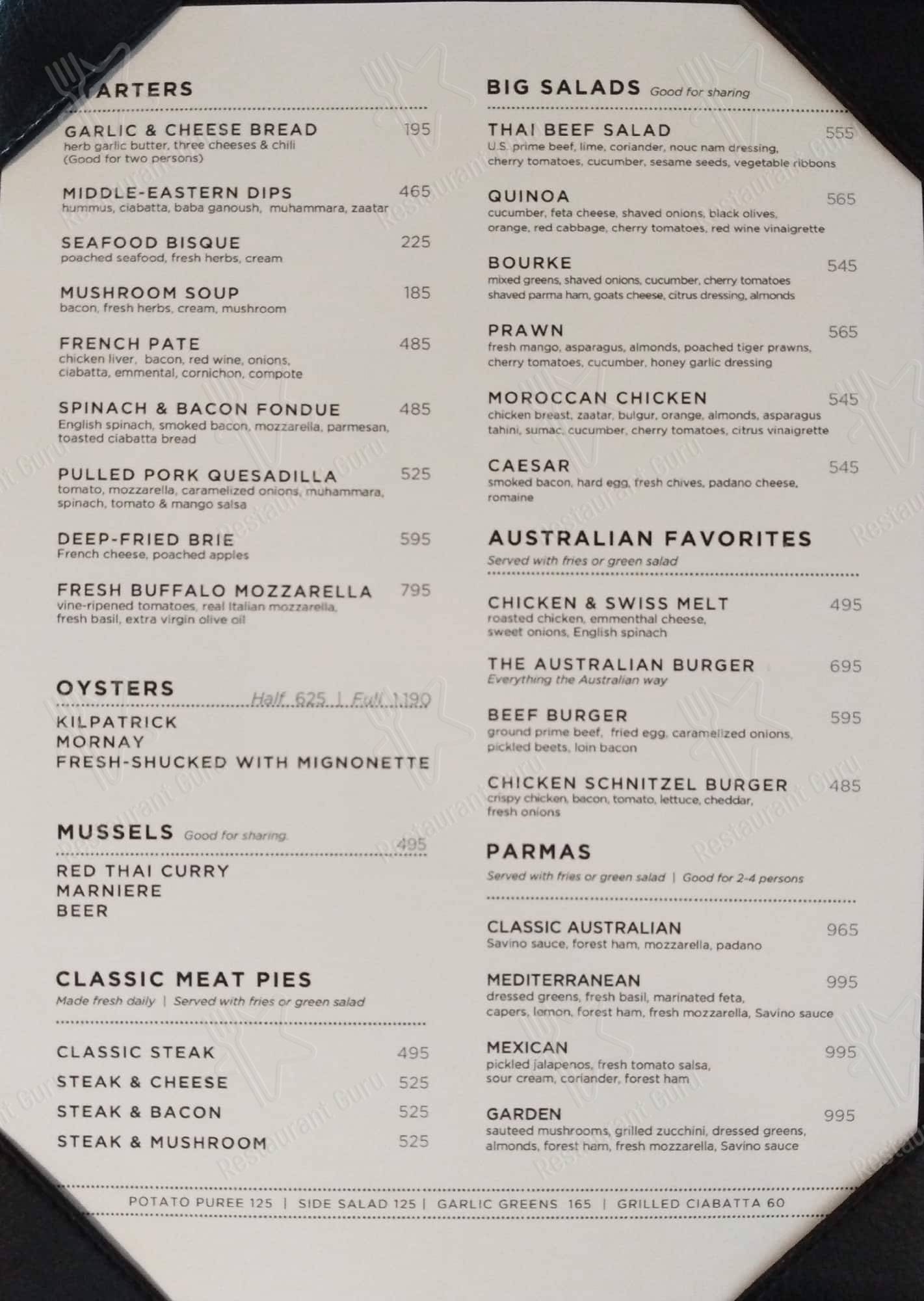 Menu at Bondi&Bourke steakhouse, Makati, Cattleya Condominium