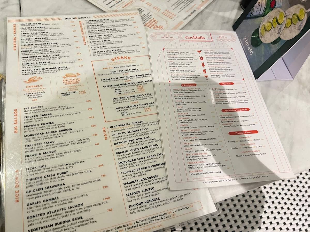 Menu at Bondi&Bourke steakhouse, Makati, Cattleya Condominium