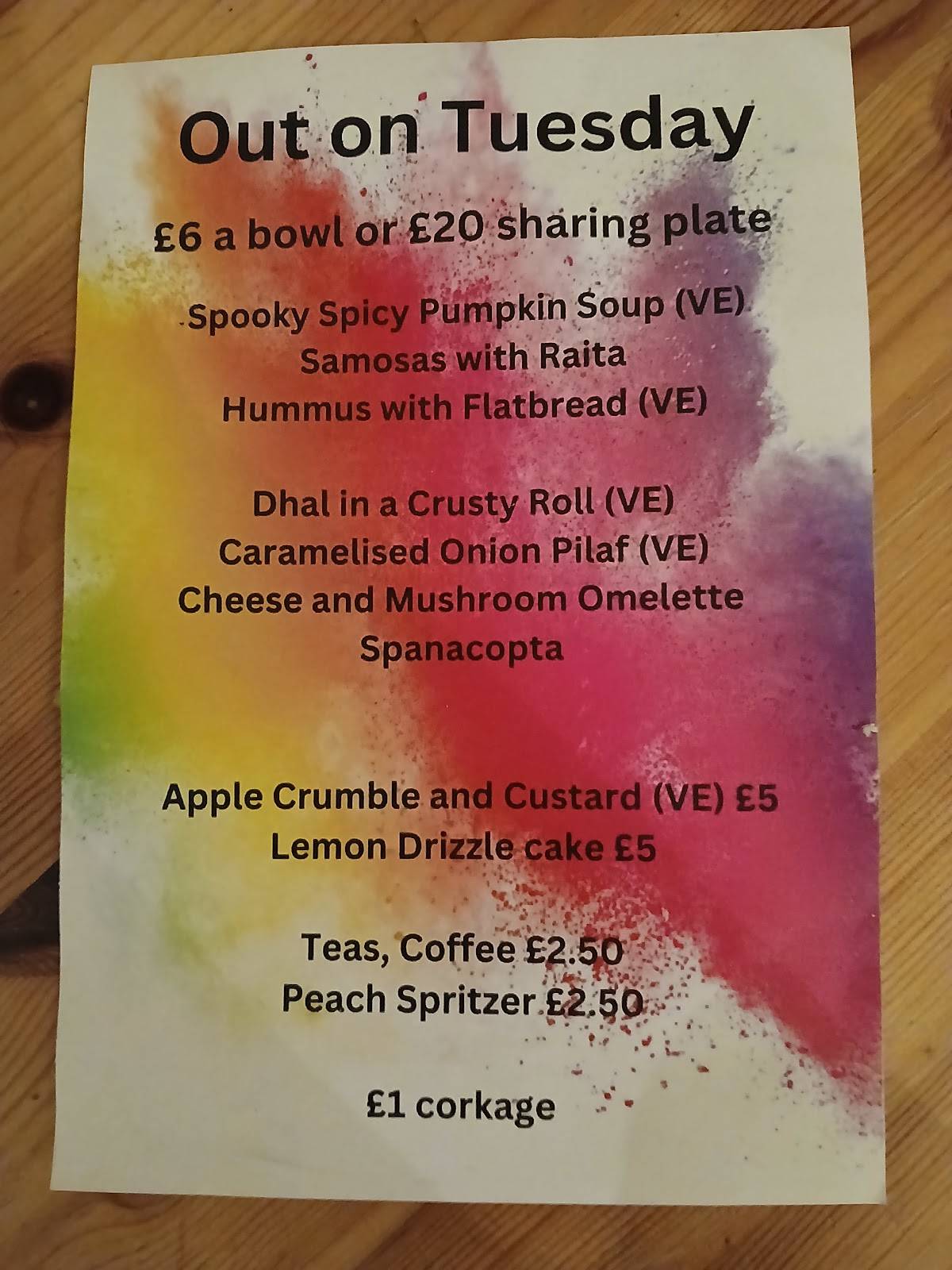 Menu at Bonnington Cafe and Community Centre, London