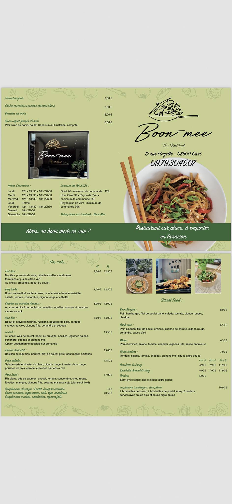 Menu au Boon mee restaurant, Givet