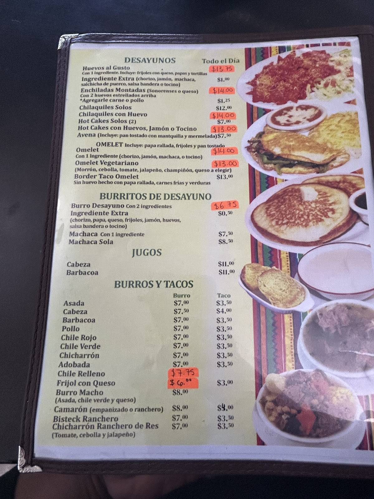 Menu at Border Taco restaurant, Douglas, 103 5th St