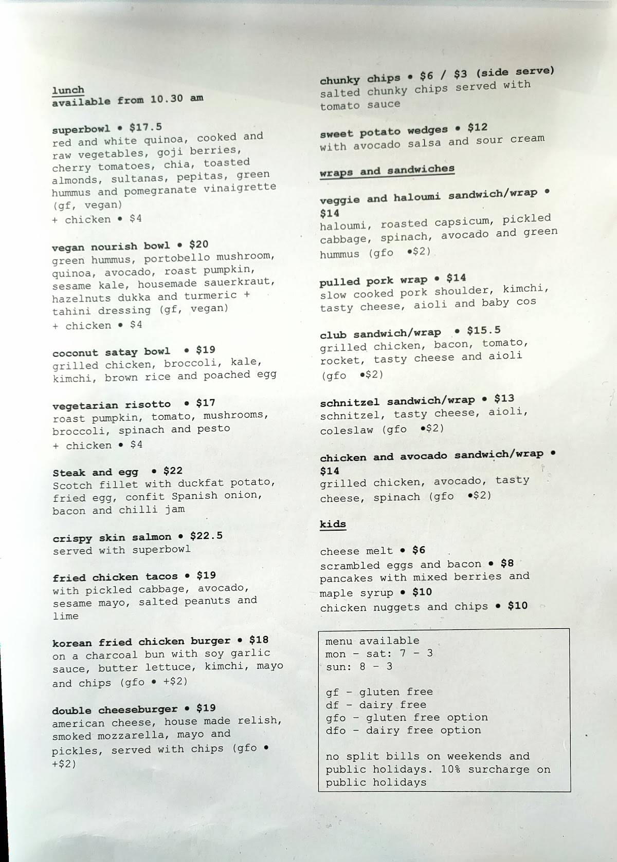 Menu at Forage Food Store cafe, Boronia