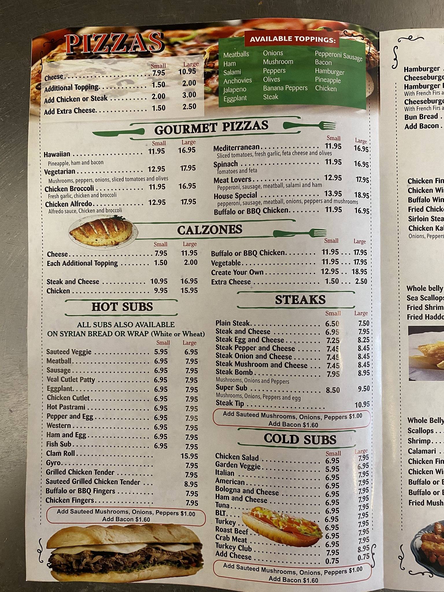 Menu at Copeland Street Sub & Pizza pizzeria, Quincy