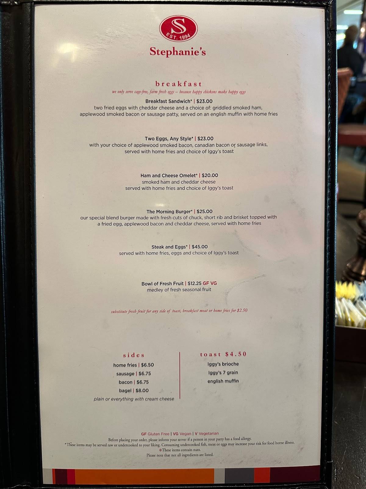 Menu at Stephanie's pub & bar, Boston, Logan Airport Terminal B