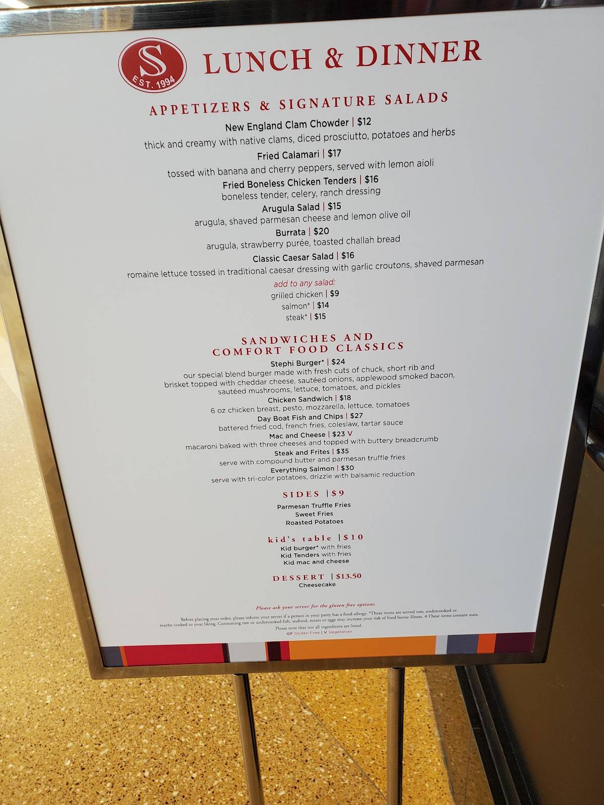 Menu at Stephanie's pub & bar, Boston, Logan Airport Terminal B