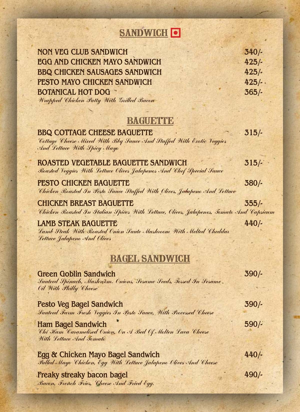 Menu at Botanica Osteria, Dehradun