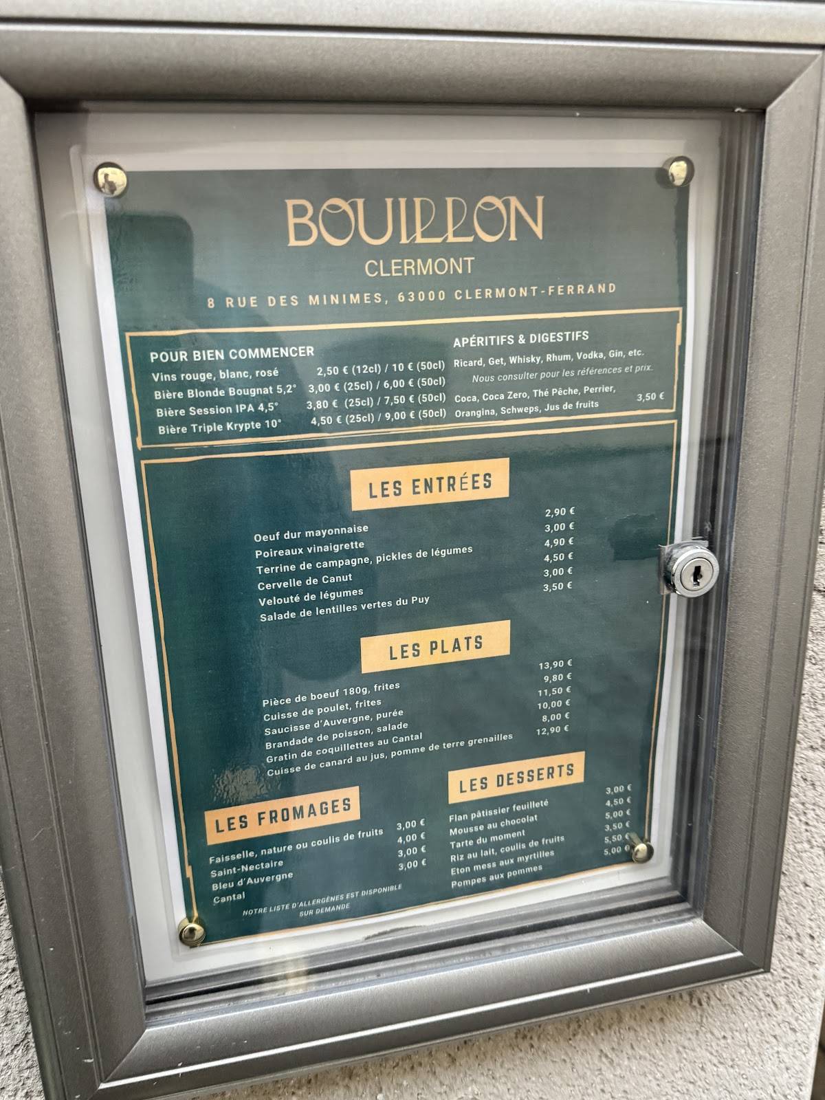 Menu au Bouillon Clermont restaurant, Clermont-Ferrand