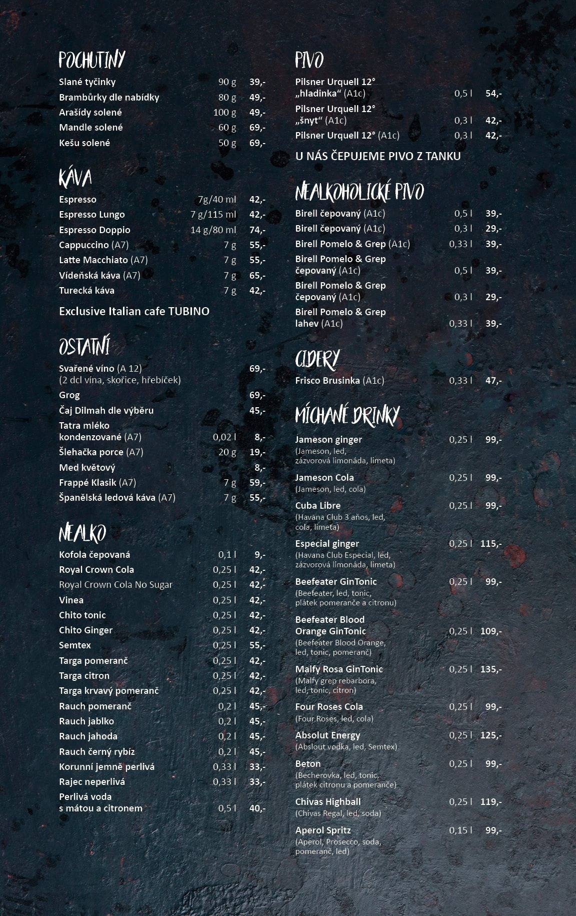 Menu at Bounty Rock Cafe, Olomouc, Hálkova 2 – vstup z