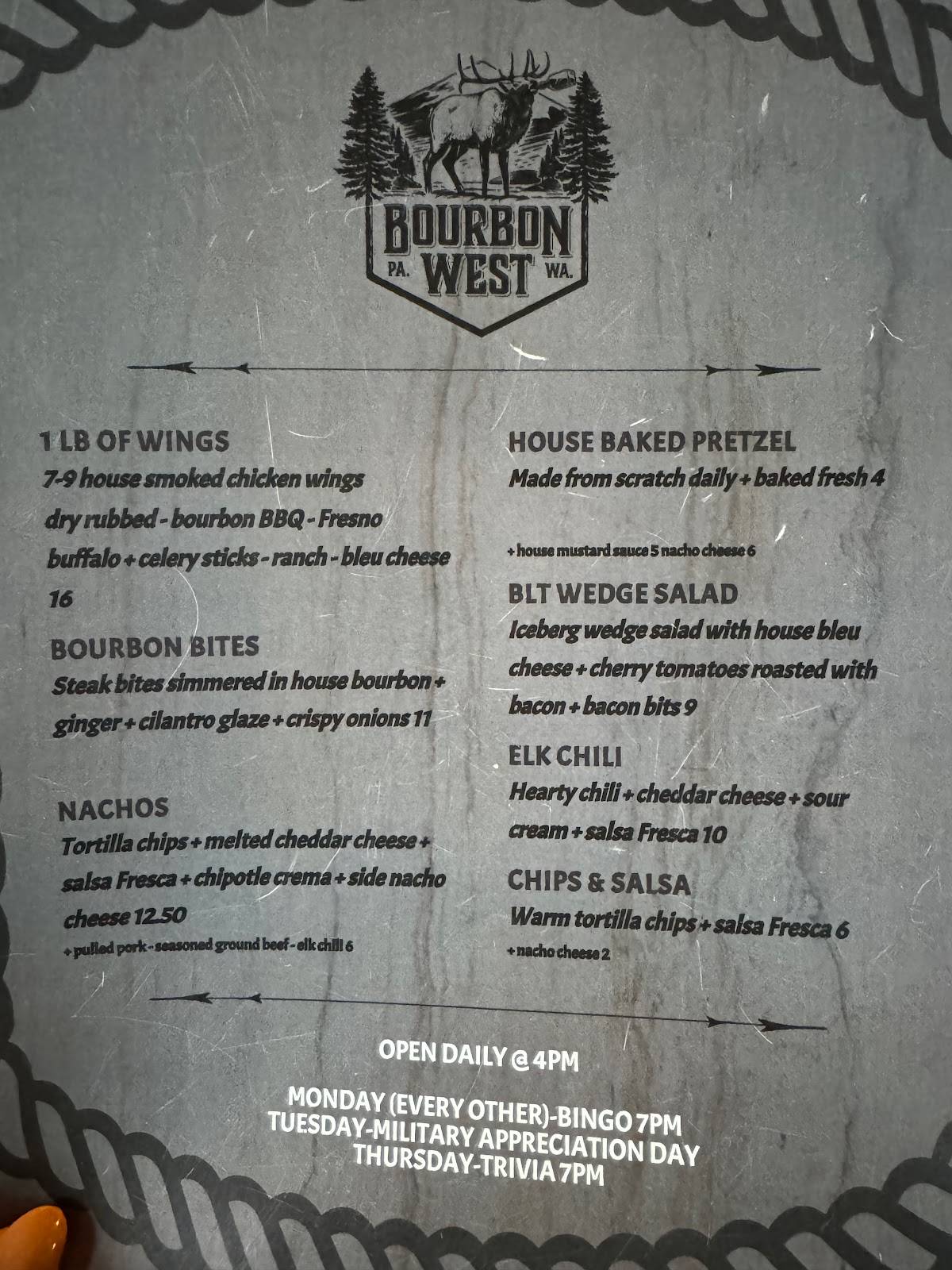 Menu at Bourbon West pub & bar, Port Angeles